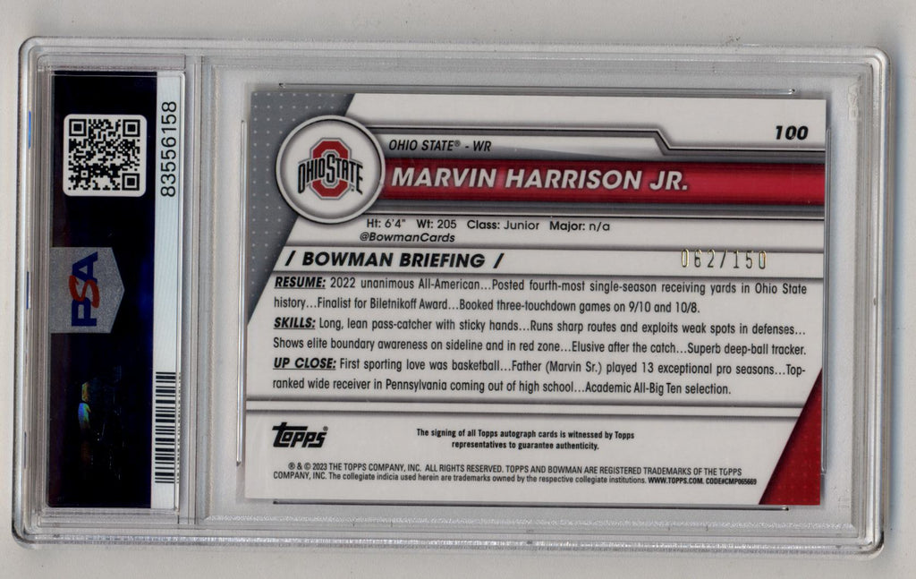Marvin Harrison Jr 2023 Bowman University Chrome Auto Fuchsia Mini Dia ...