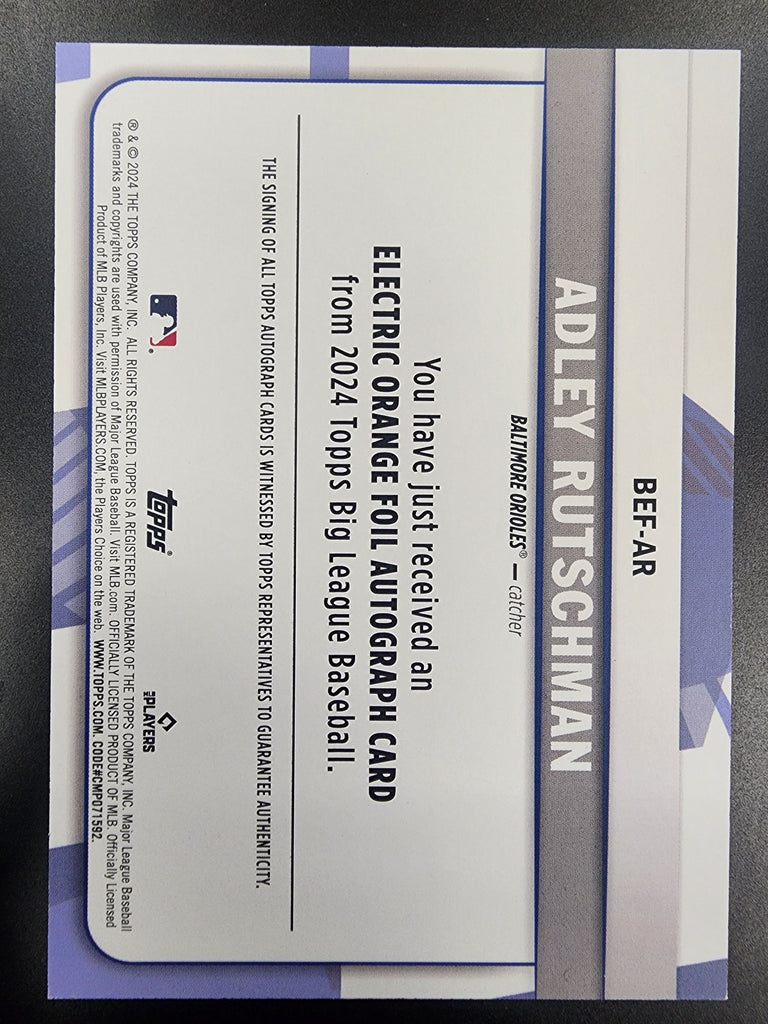 Adley Rutschman 2024 Topps Big League Electric Orange Auto – Three ...