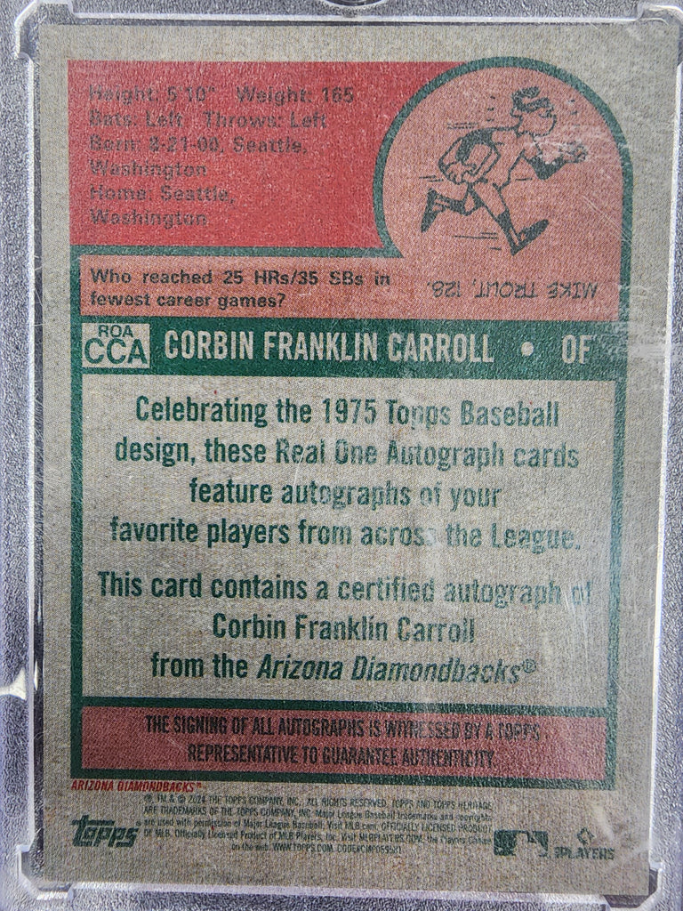 Corbin Carroll 2024 Topps Heritage Real One Auto – Three Stars Sportscards
