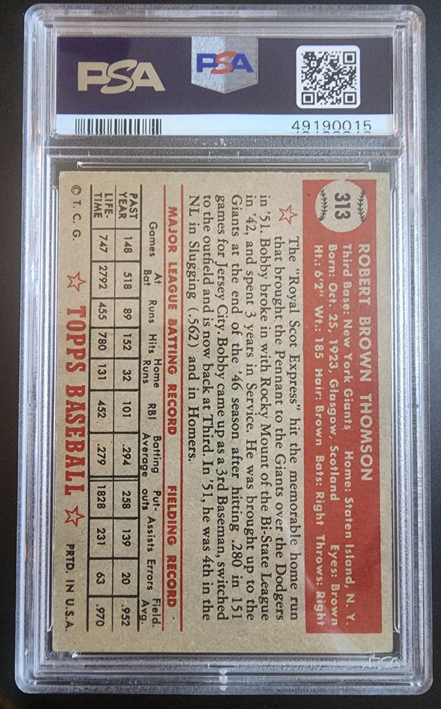 Bobby Thomson 1952 Topps #313 PSA 3 – Three Stars Sportscards