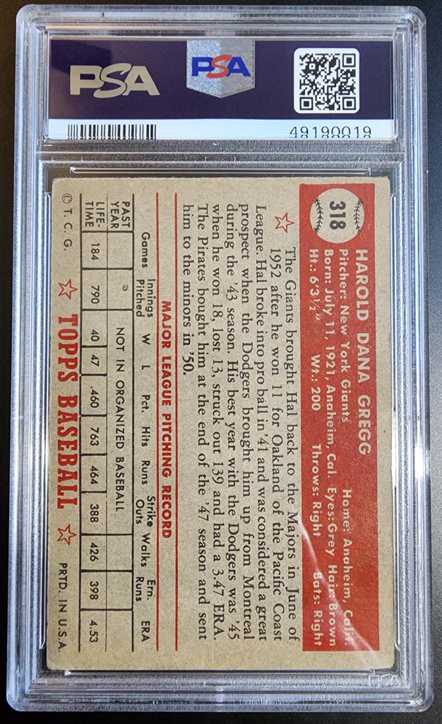 Hal Gregg 1952 Topps #318 PSA 1.5 – Three Stars Sportscards