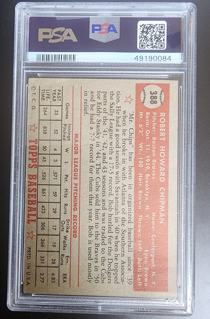 Bob Chipman 1952 Topps #388 PSA 4 – Three Stars Sportscards