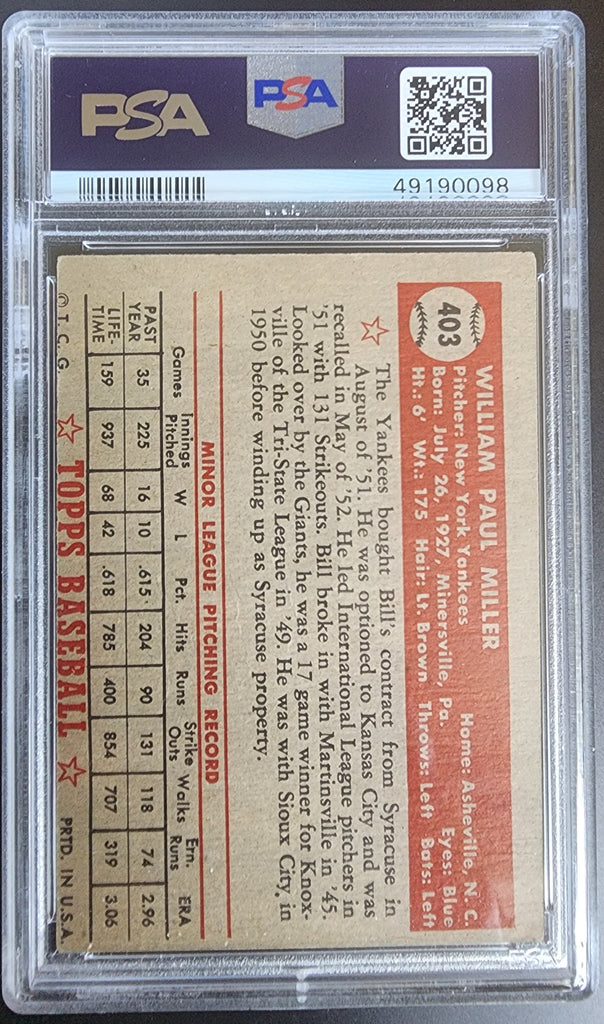 Bill Miller 1952 Topps #403 PSA 3 – Three Stars Sportscards