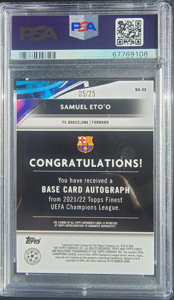 Samuel Eto'o 2021 Finest Champions League Orange Wave Auto #5/25 PSA 1 ...