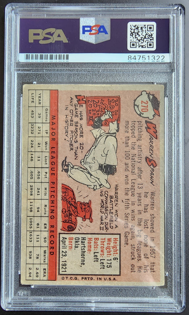 Warren Spahn 1958 Topps #270 PSA/DNA Auto PSA Auth – Three Stars ...