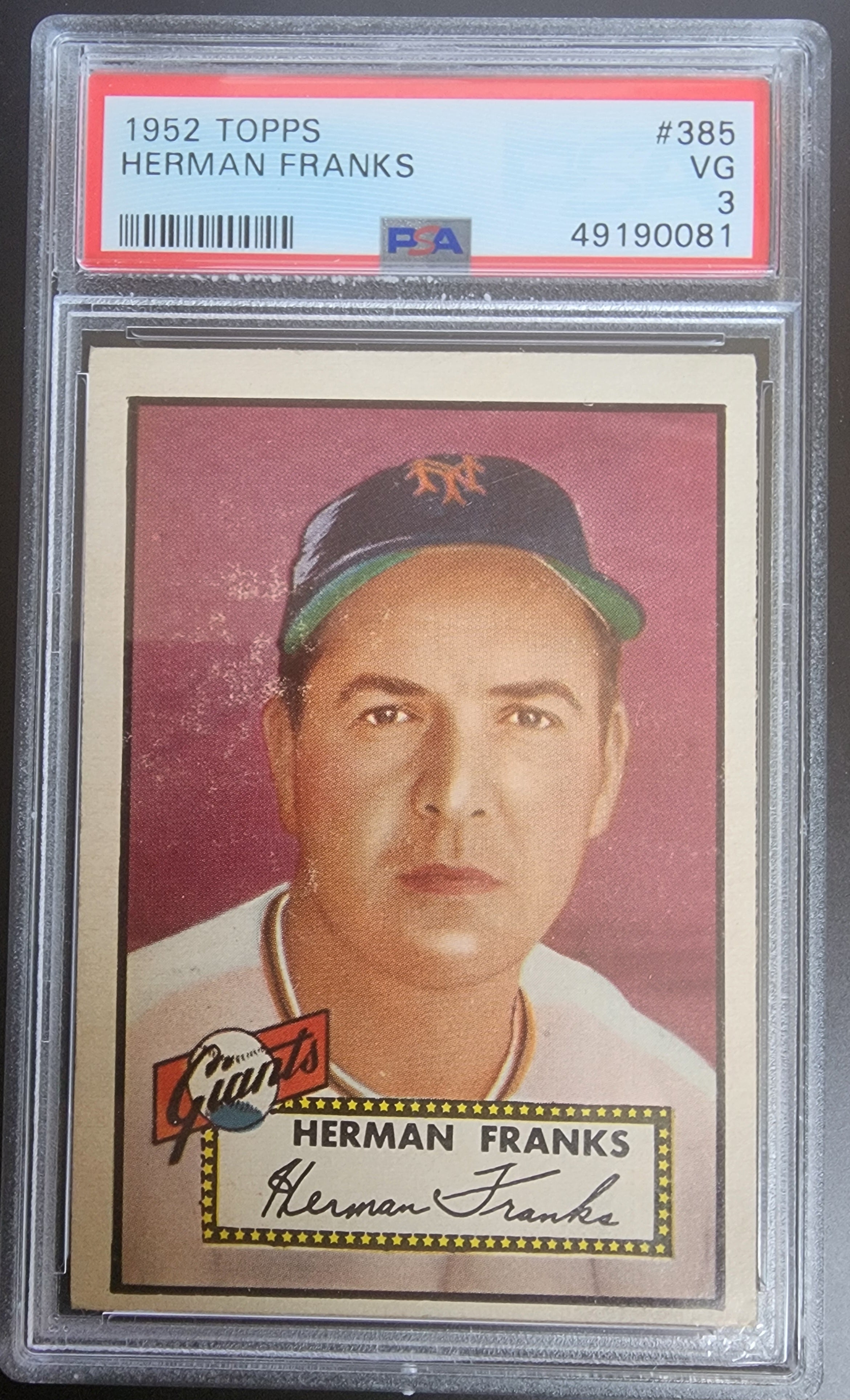 Herman Franks 1952 Topps #385 PSA 3 – Three Stars Sportscards