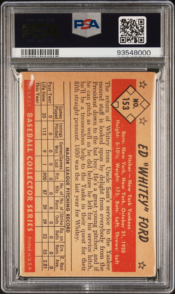 Whitey Ford 1953 Bowman Color #153 PSA 3 Very Good – Three Stars ...