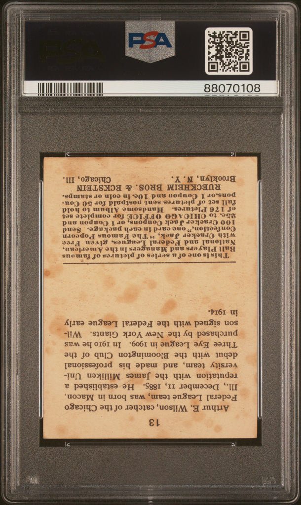 Arthur E. Wilson 1915 Cracker Jack #13 PSA 2 Good – Three Stars Sportscards