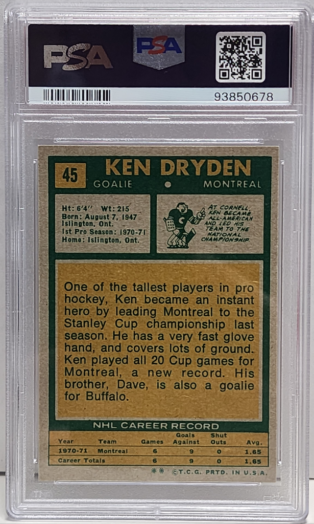 Ken Dryden 1971 Topps Rookie #45 PSA 5 EX – Three Stars Sportscards