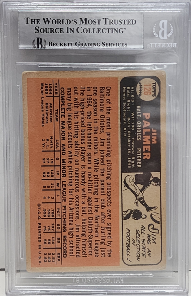 Jim Palmer 1966 Topps #126 Rookie Autograph BGS Auth 5515 – Three Stars ...