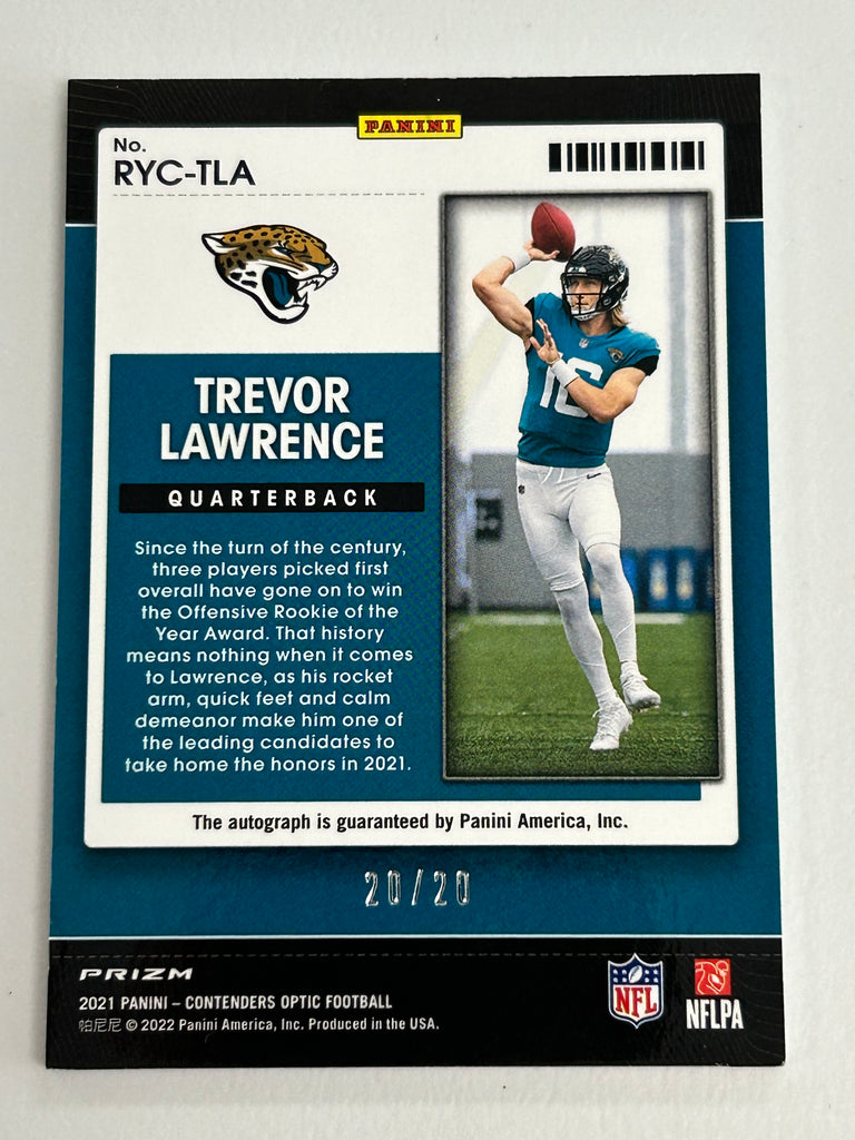 Trevor Lawrence 2021 Contenders Optic Rookie of the Year Blue Auto #20 ...