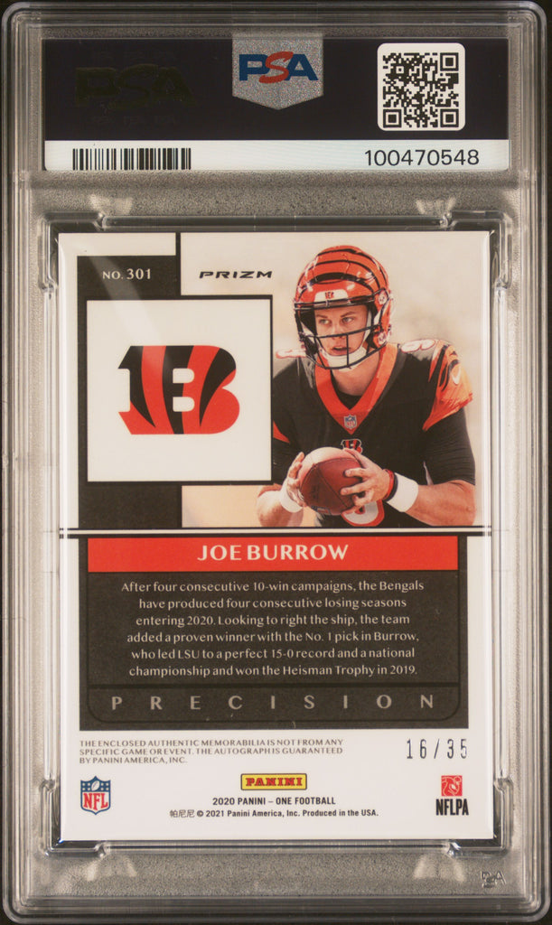 Joe Burrow 2020 Panini One Precision Rookie Patch Auto #16/35 PSA Auth ...