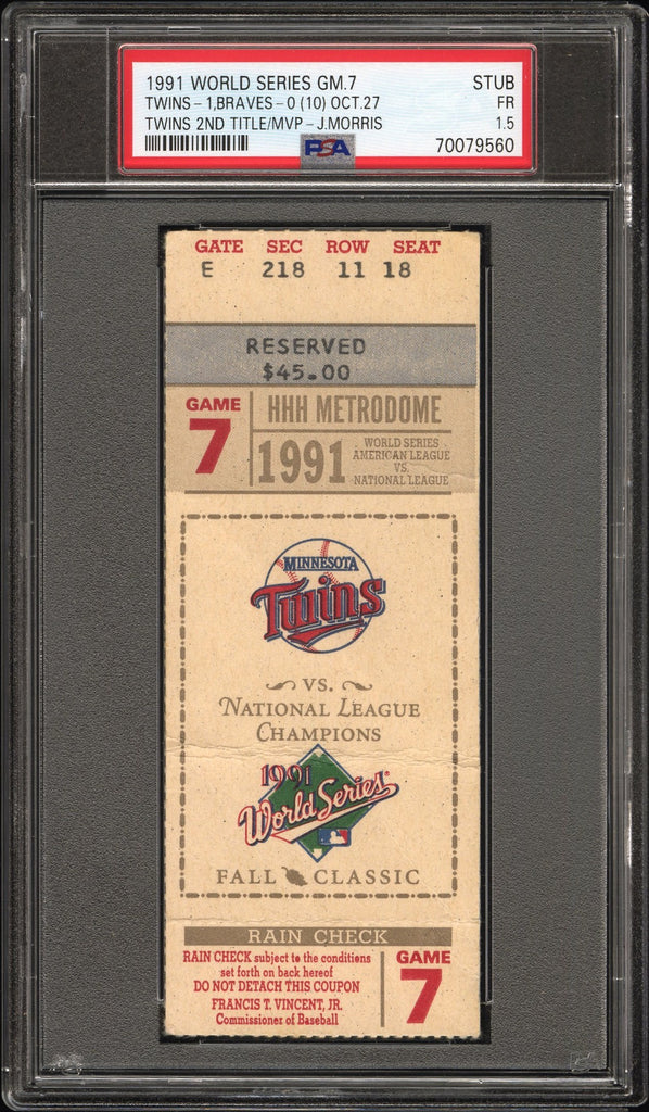 1991 World Series Game 7 Ticket Stub PSA 1.5 Fair – Three Stars Sportscards
