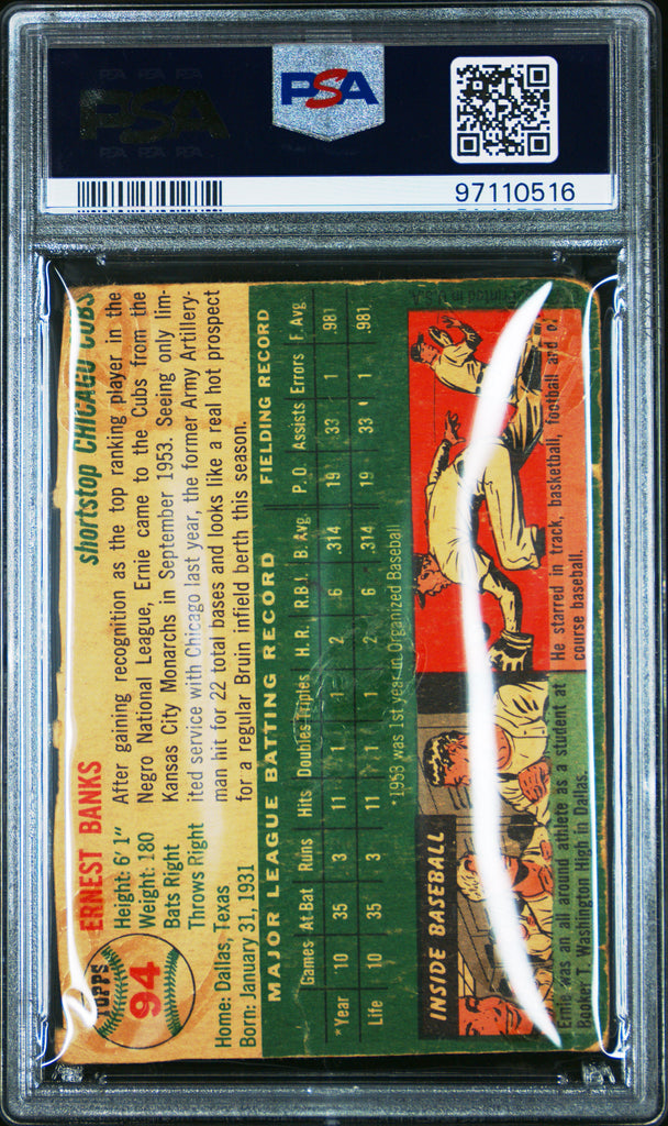 Ernie Banks 1954 Topps #94 Rookie PSA Authentic Altered – Three Stars ...