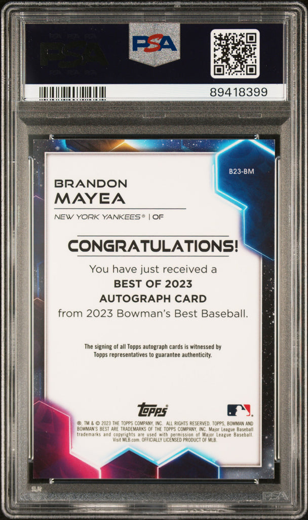 Brandon Mayea 2023 Bowmans Best Green Auto #90/99 PSA 10 Gem Mint ...