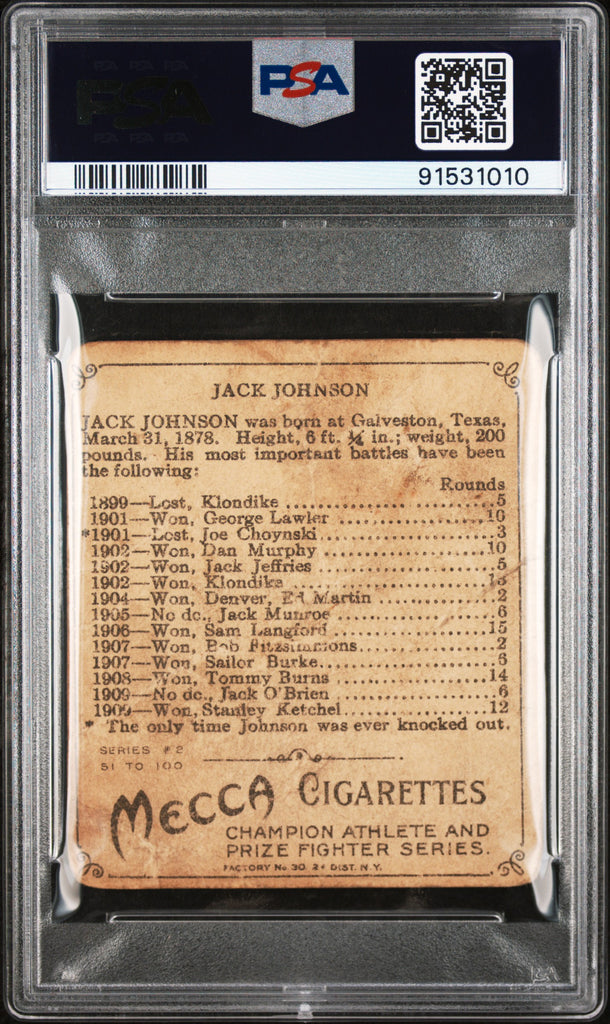 Jack Johnson 1910 T218 Champions PSA 1 Poor – Three Stars Sportscards