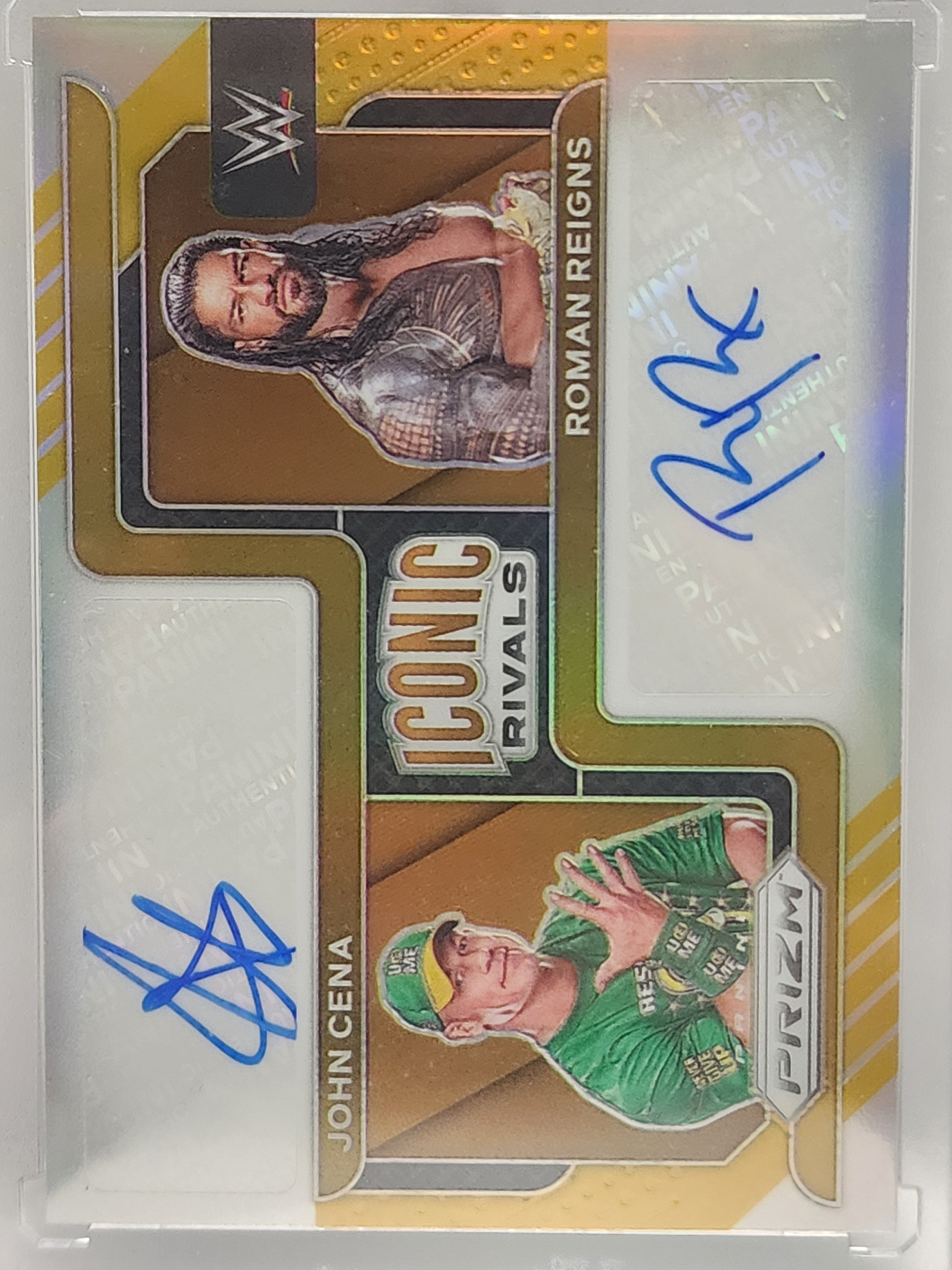 John Cena + Roman Reigns 2022 Panini Prizm Iconic Rivals Gold Auto #1 ...