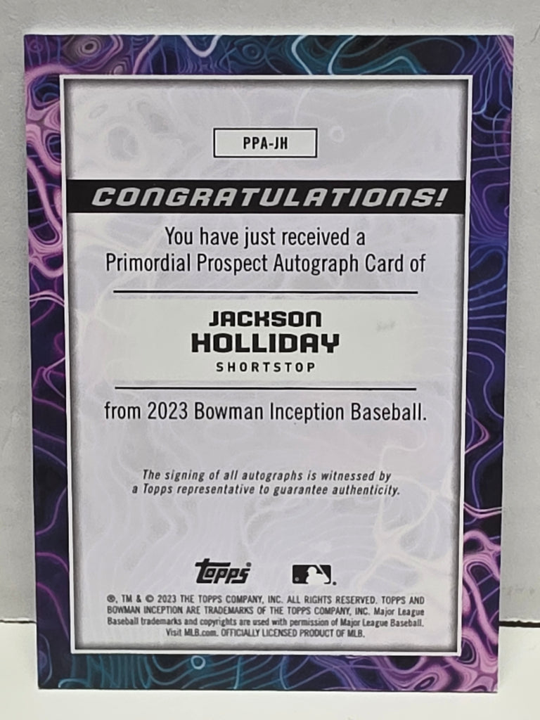 Jackson Holliday 2023 Bowman Inception Autograph #23/75 – Three Stars ...