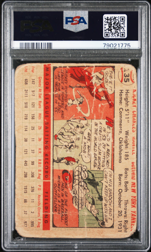 Mickey Mantle 1956 Topps #135 White Back PSA Authentic Altered – Three ...
