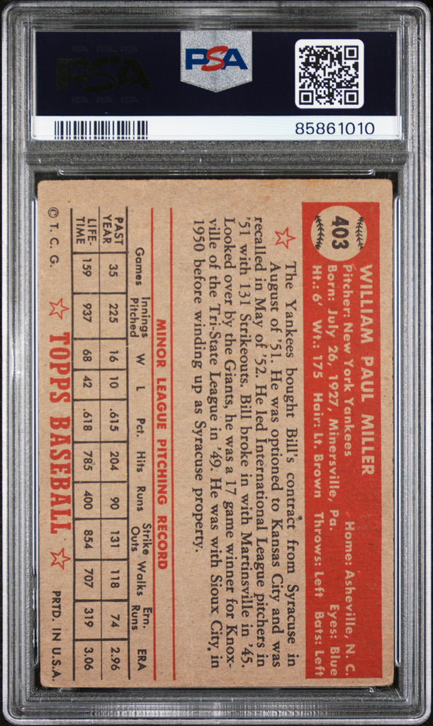 Bill Miller 1952 Topps #403 PSA 2 – Three Stars Sportscards