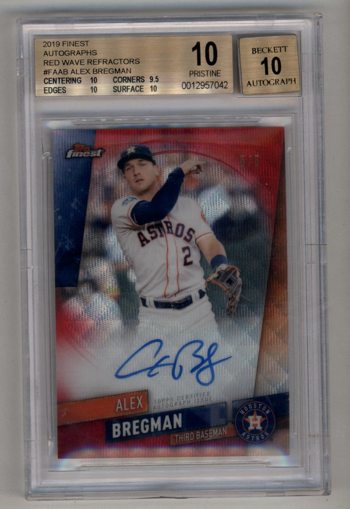 Alex Bregman 2019 Finest Red Wave Auto 5/5 BGS 10 Pristine Auto 10 ...
