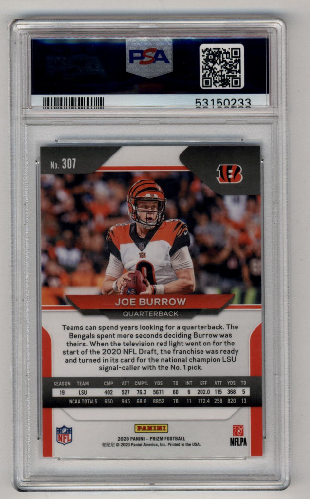 Joe Burrow 2020 Prizm #307 Rookie PSA 10 Gem Mint – Three Stars Sportscards