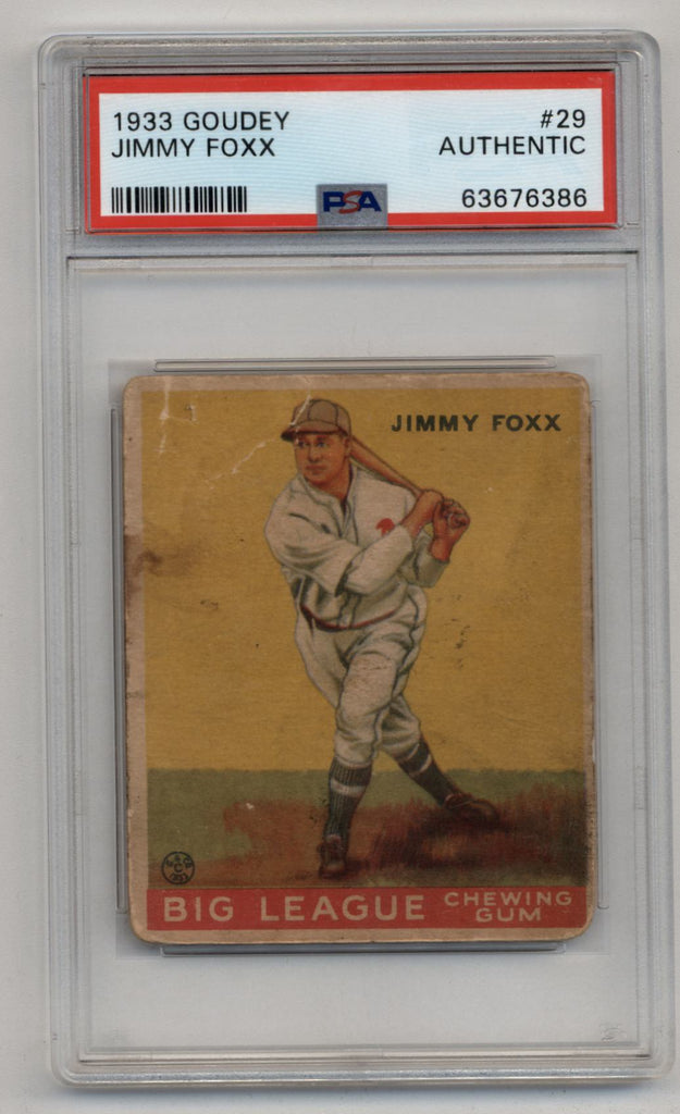 Jimmy Foxx 1933 Goudey #29 PSA Authentic – Three Stars Sportscards