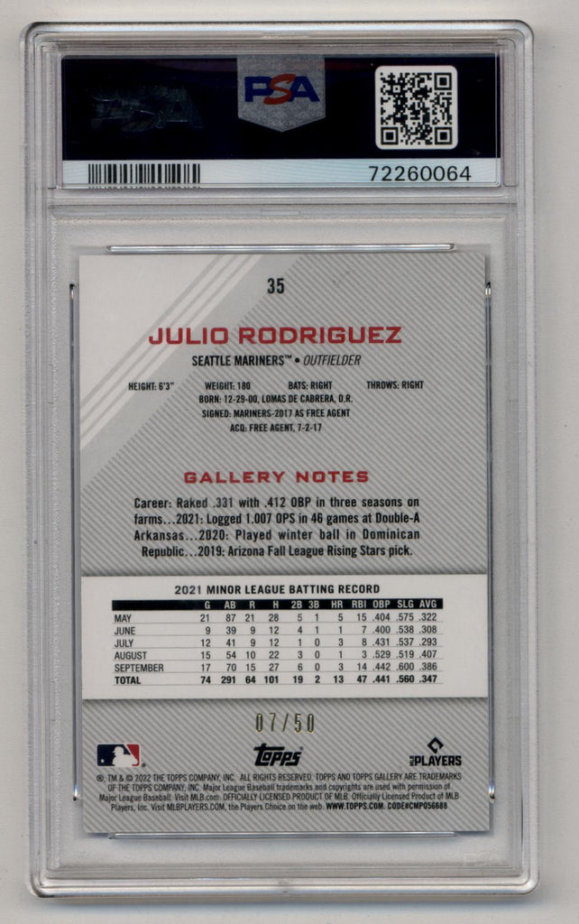 Julio Rodriguez 2022 Topps Gallery Blue Pattern 07/50 #35 PSA 10 Gem M ...