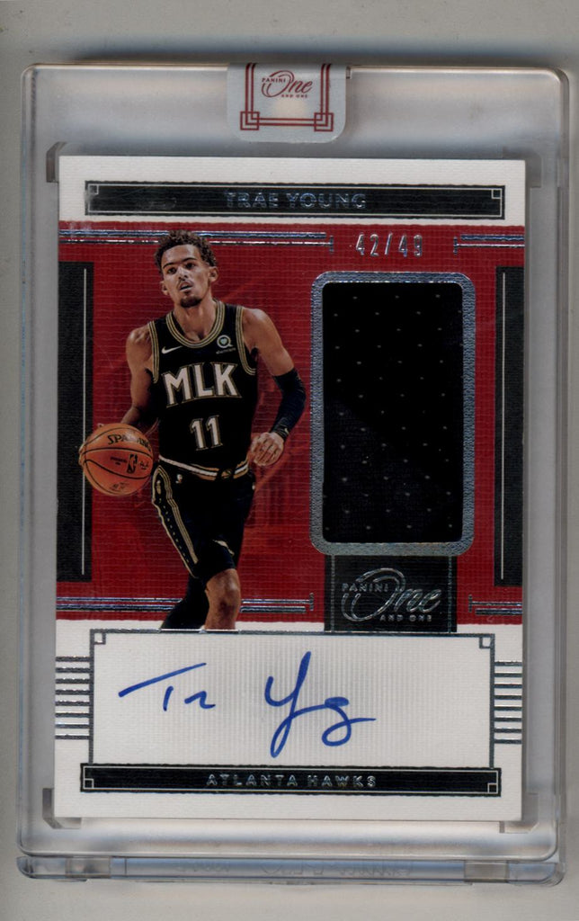 2020-21 Panini One and One Trae Young Relic Auto 42/49 – Three Stars ...